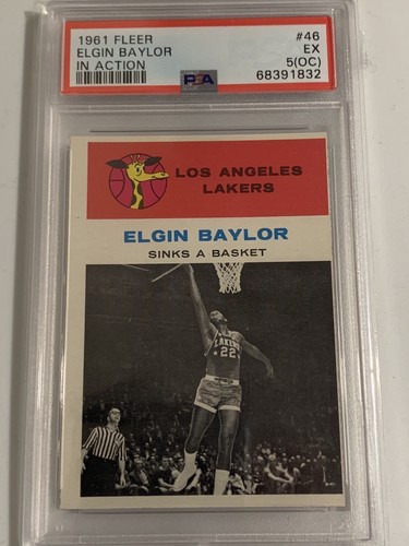 1961 Fleer Elgin Baylor Rookie Card In Action #46 Los Angeles Lakers ...