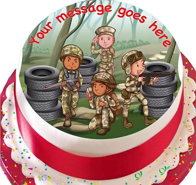 Army Soldiers 19cm Round Edible Icing Cake Topper Decoration - Can Be ...