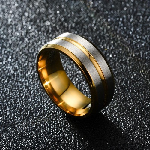 Black Slotted Ring Inner Gold Stainless Steel wedding band | eBay