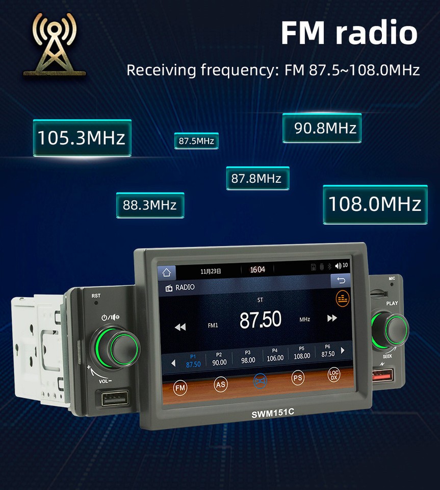 5in 1Din Head Unit Car Radio FM Receiver Bluetooth For Carplay Android ...