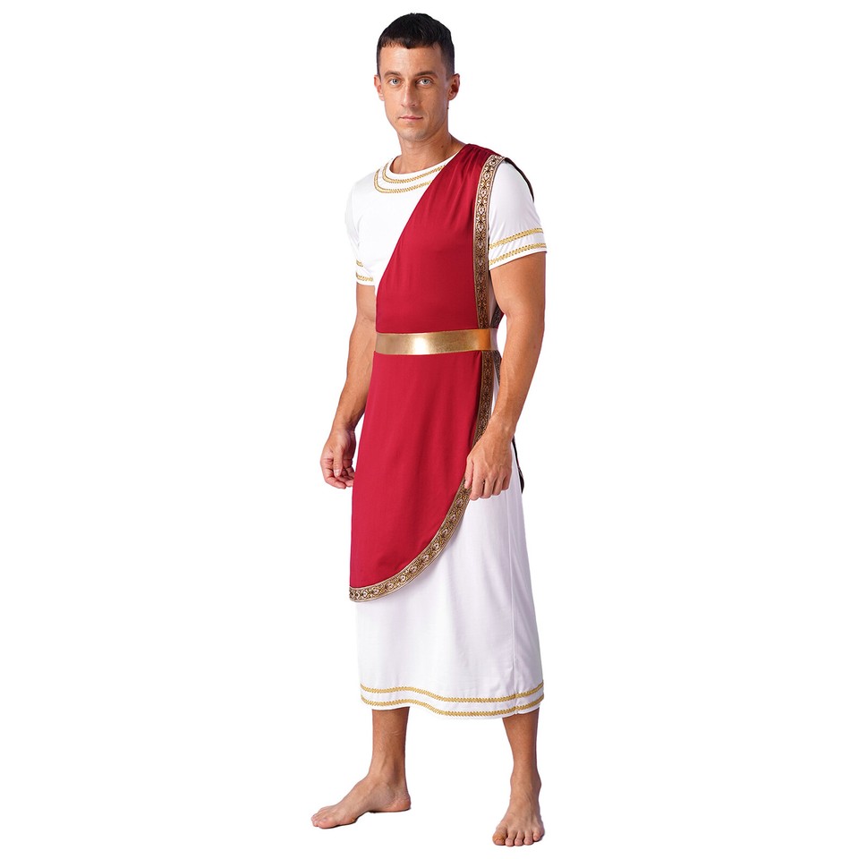 US Men Toga Greek God Costume Short Sleeve Roman Cosplay Robe Toga ...