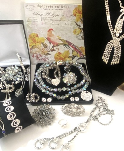 Job Lot Vintage Crystal Paste Set Jewellery glass Bead Necklace Rings ...