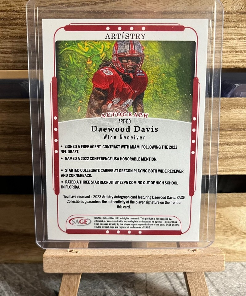 2023 Sage Artistry Daewood Davis AUTO Miami Dolphins | eBay