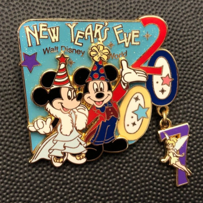 Disney pin 59171 Mickey Minnie Mouse Tinker Bell dangle new years eve ...