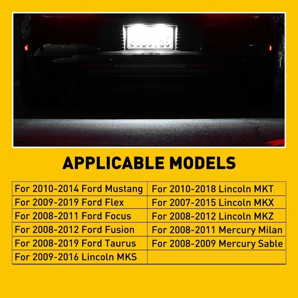 Pair Full LED License Plate Tag Light For Ford Mustang Focus Fusion ...