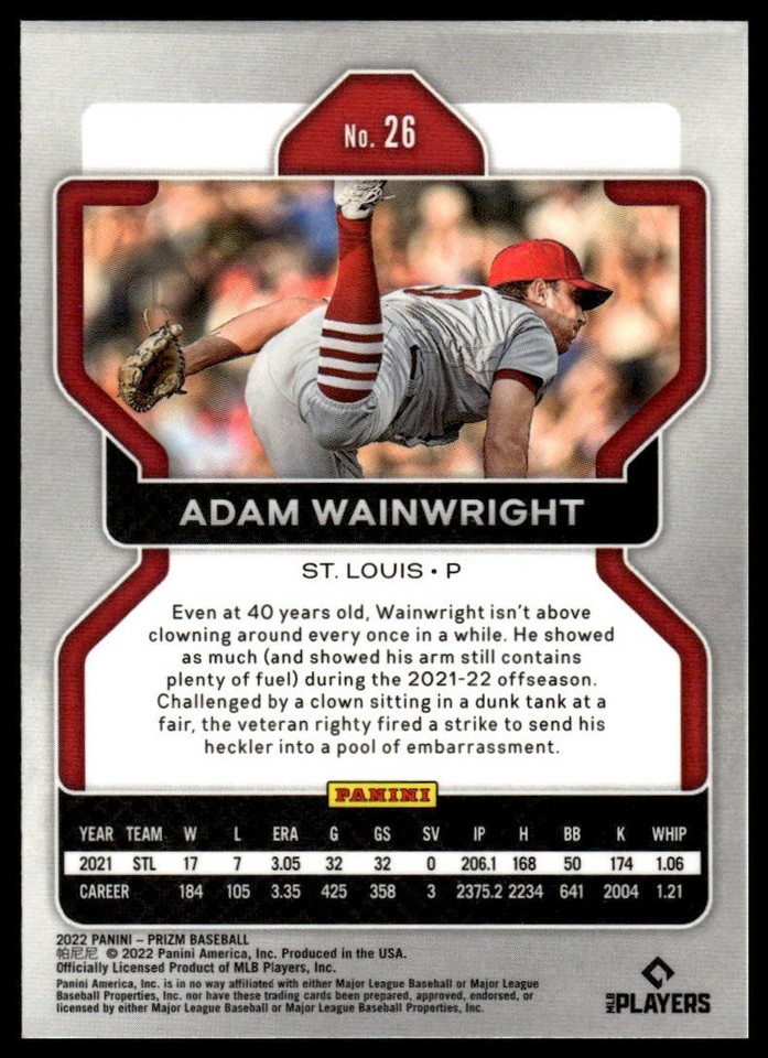 2022 Panini Prizm #26 Adam Wainwright St. Louis Cardinals Baseball Card ...