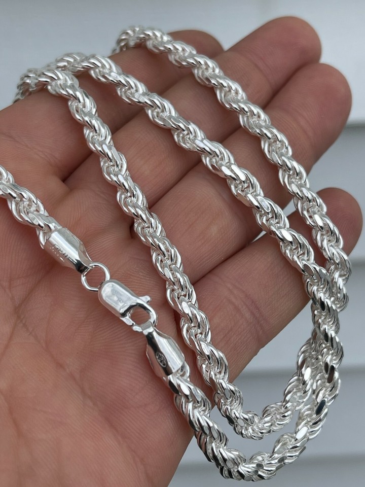 Men's Rope Chain Real Solid 925 Sterling Silver Necklace 6mm 18"-30 ...