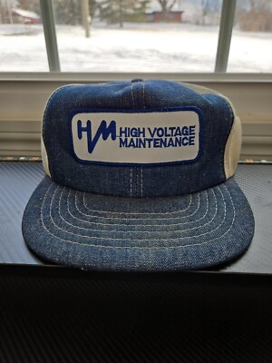 USA Denim Blue Snapback Hat High Voltage Maintenance Trucker Hat | eBay