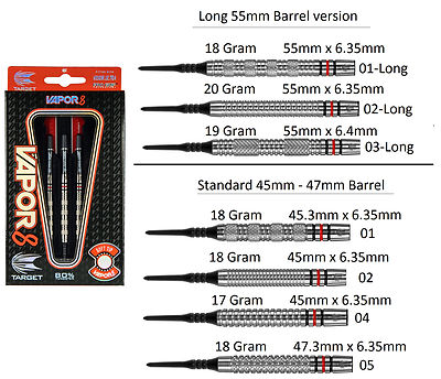 Target Vapor8 80% Tungsten Soft Tip Darts - Standard 45mm or Long 55mm ...