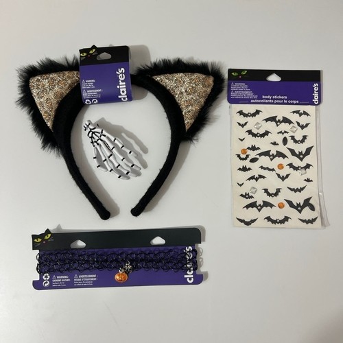 Halloween Girl's Cat Ears Headband Black Cat Choker Bat Body Stickers ...