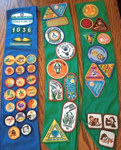 Vtg GSA 1980-90'S Girl Scout (3) Sashes Badges Awards Pins Collectibles ...