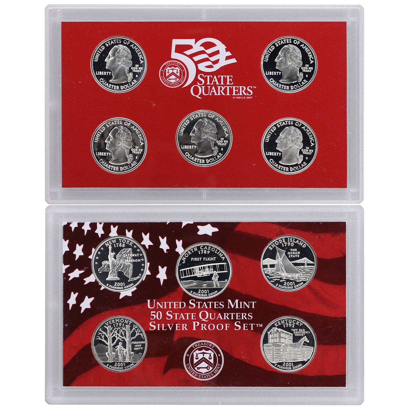 2001 S Proof State Quarter Set 90% Silver No Box or COA 5 Coins US Mint ...