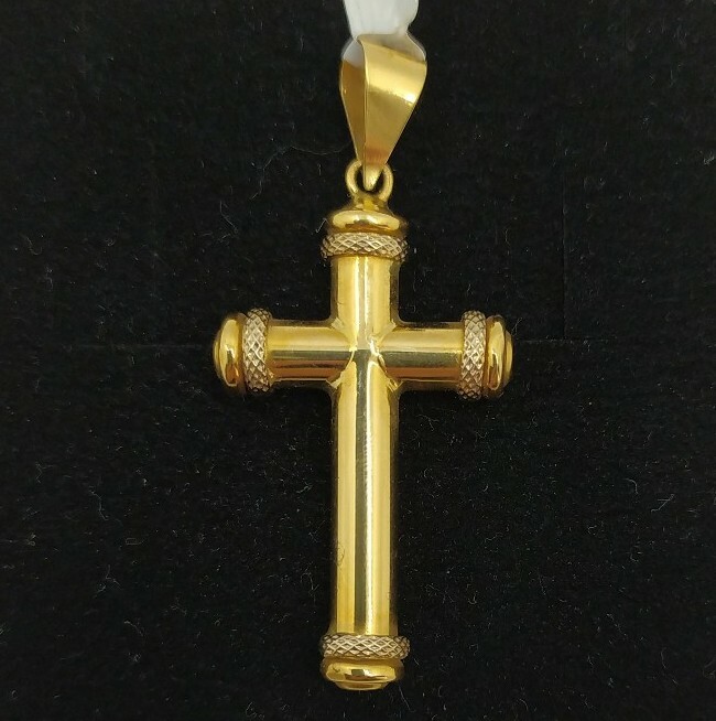 Pendant And Chain Gold 18k 750 Mls . Cross Tubular. 4,47 Grs 1gr. 38 MM ...
