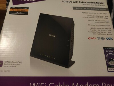 NETGEAR AC1600 Wifi Cable Modem Router, Model C6250, 802.11ac Dual Band ...