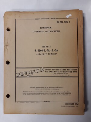 Wright Models R-1300-1-1A-2-2A Handbook Overhaul Instructions 1953 ...