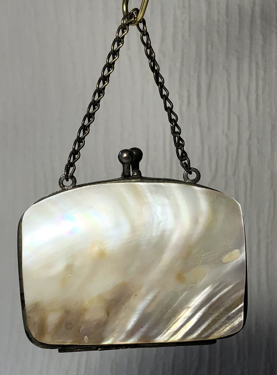 Antique Abalone Mother Of Pearl Change Coin Purse Wit… - Gem