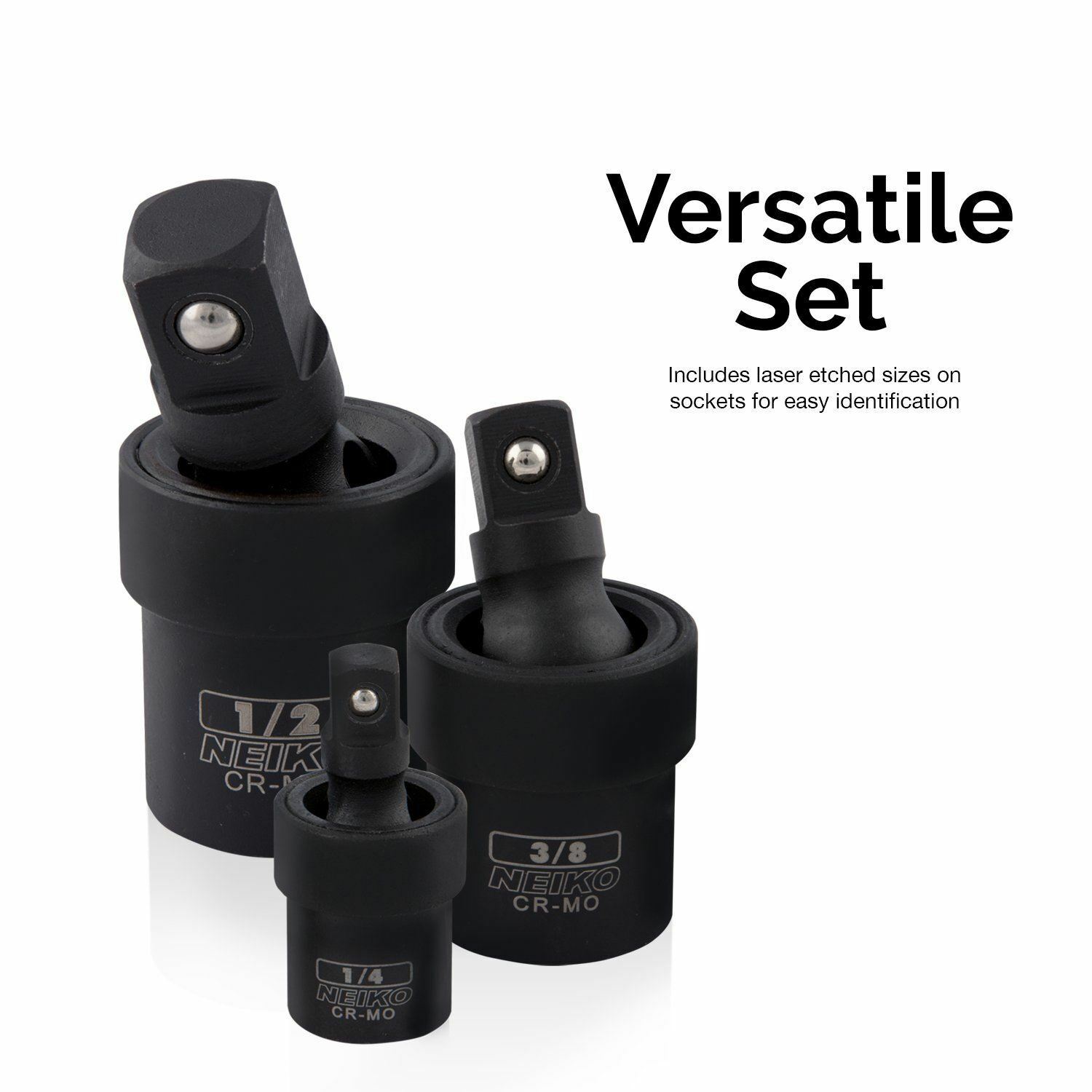 3 PC Black Impact Universal Socket Wobble Flex Drive Wobbler Set ...