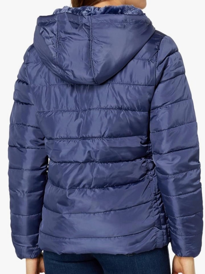 US Polo Assn Puffer Jacket Women’s Size M Indigo Blue Hooded Faux Fur ...