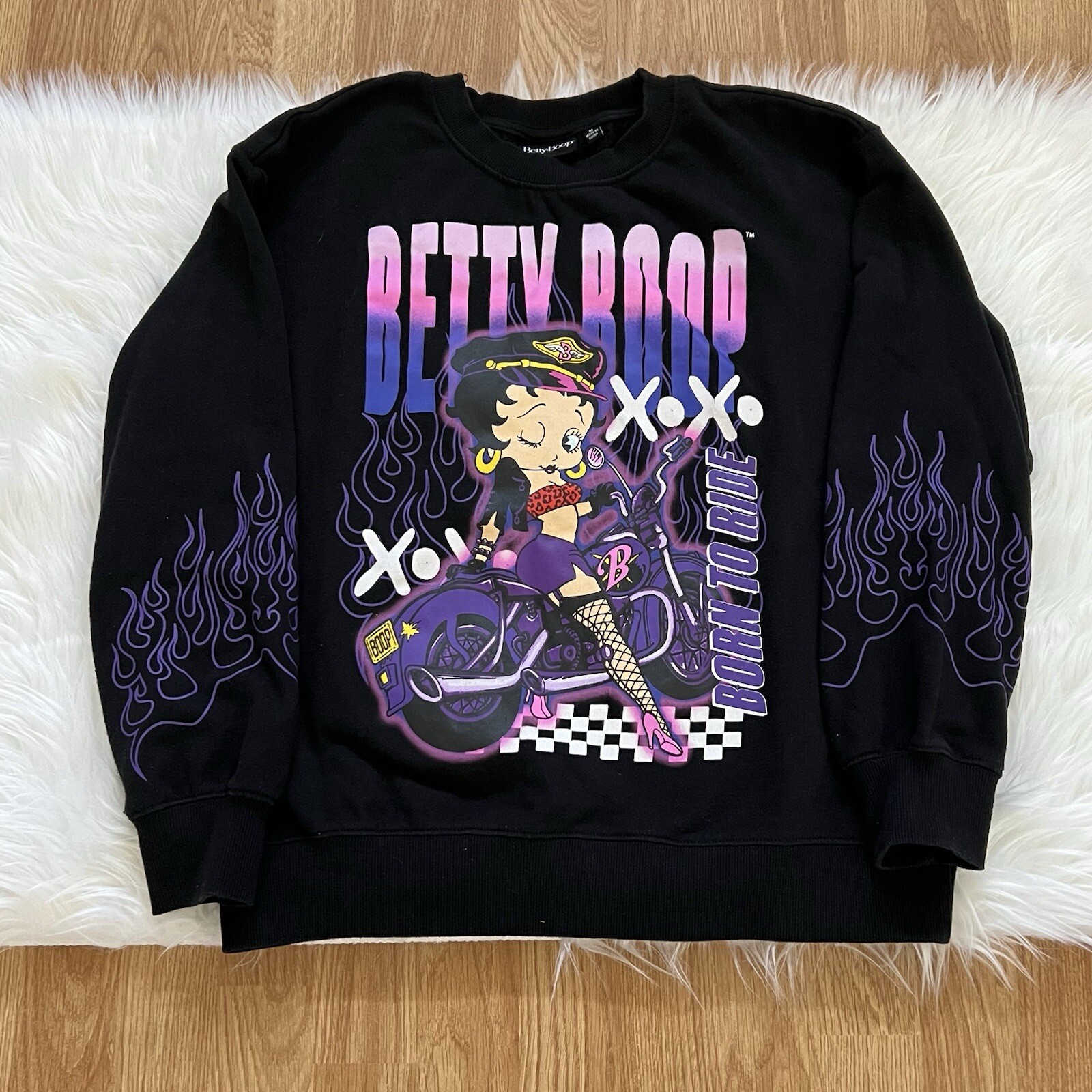 Betty Boop Official Merchandise Motorcycle Crewneck S… - Gem