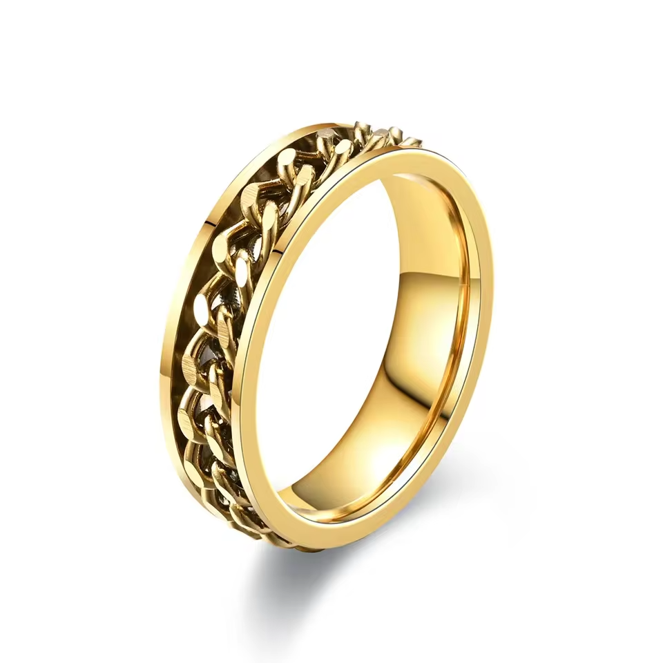 Stainless Steel Curb Chain Finger Ring for Women Men Gold 8mm R17 | eBay
