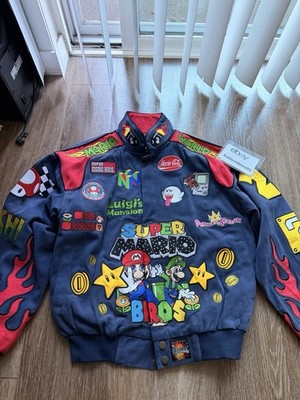 DBruze Super Mario Nascar Jacket Blue Bowser Luigi Embroidered Logos ...