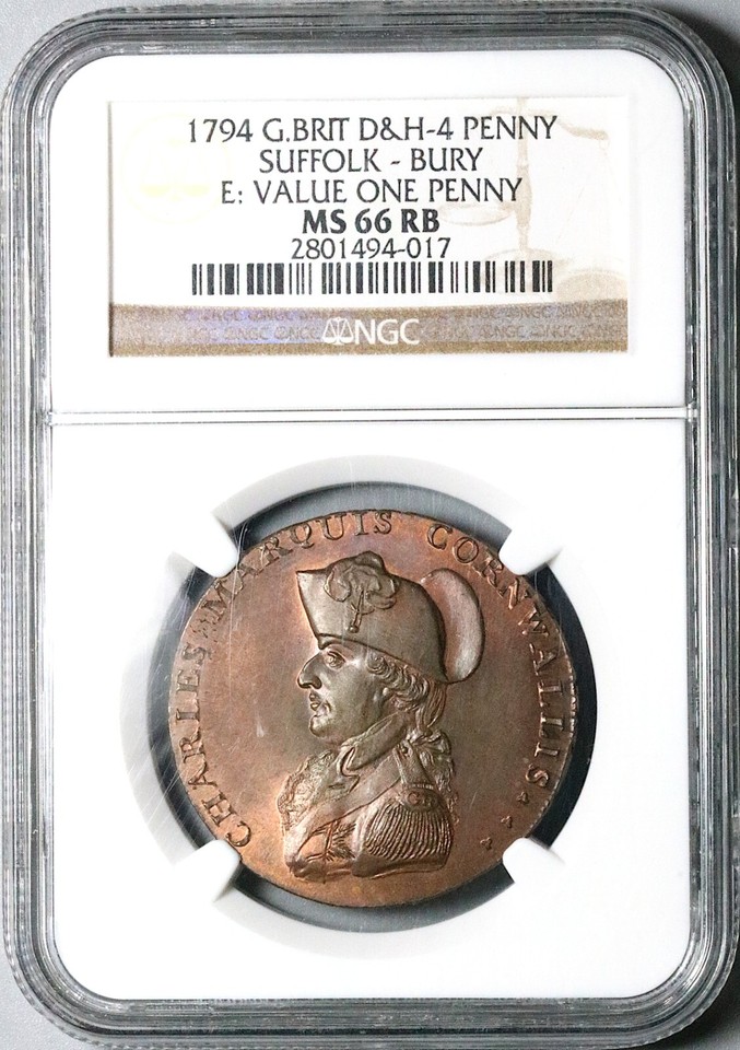 1794 NGC MS 66 Cornwallis Suffolk Bury Conder Penny D&H 4 POP 2/0 ...