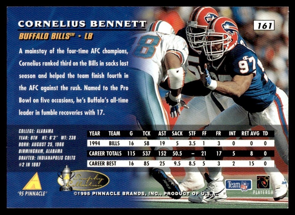 1995 Pinnacle Trophy Collection Cornelius Bennett G52 Buffalo Bills ...