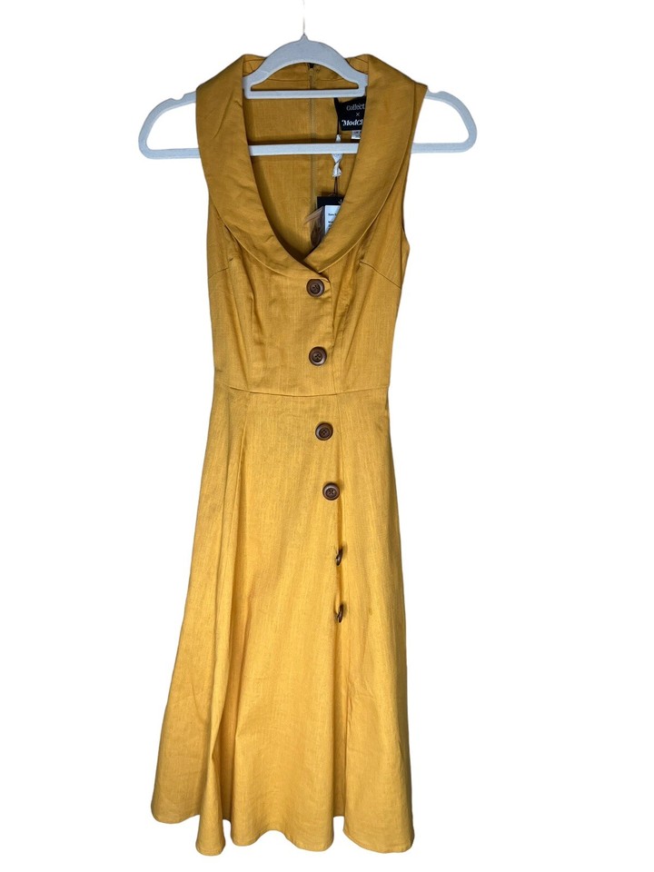 Collectif X Modcloth Sara Swing Dress Yellow Size XXXS- No Belt | eBay