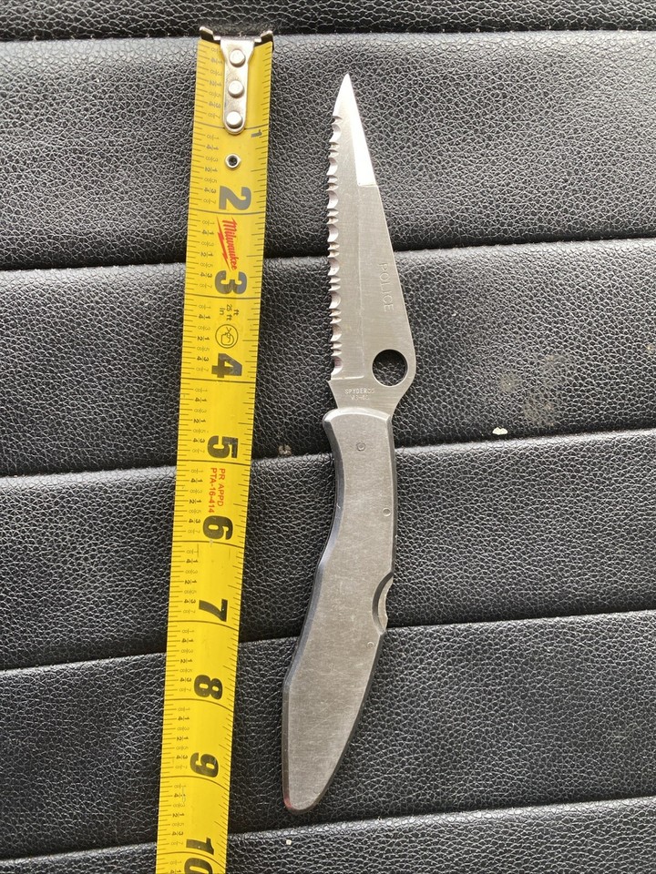 Spyderco VG-10. Police Stainless Steel Folding Pocket Knife Serrated ...