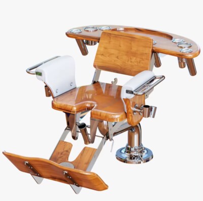 Teak Marlin Fighting Chair with Rocket Launcher & Tackle Draw | eBay