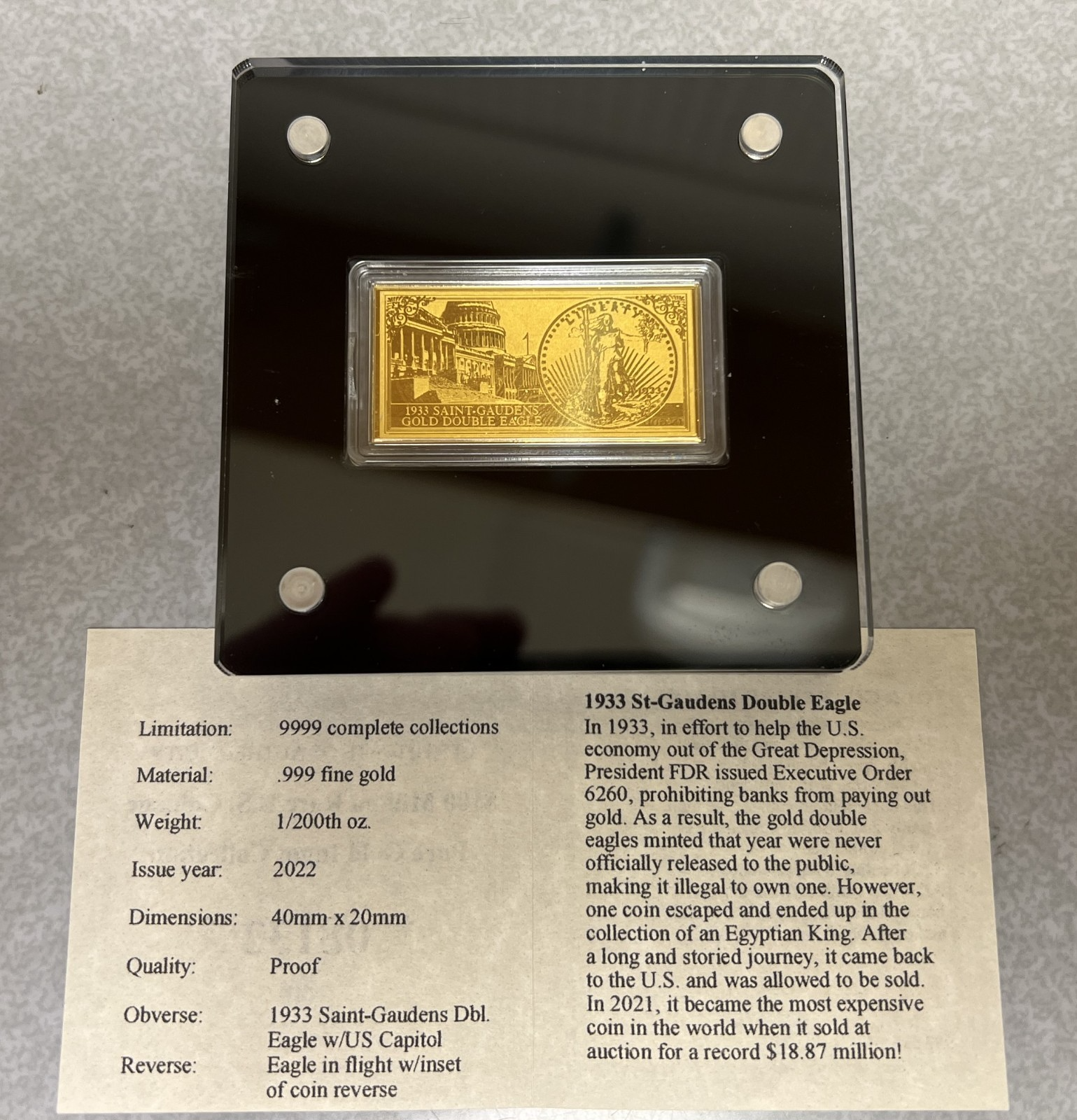 .999 PURE GOLD INGOT SAINT GAUDENS - AMERICAN MINT 1/200 OZ GOLD | eBay