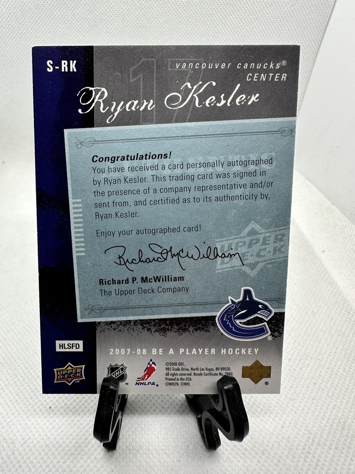 2008 upper deck Ryan kesler signatures s-rk | eBay
