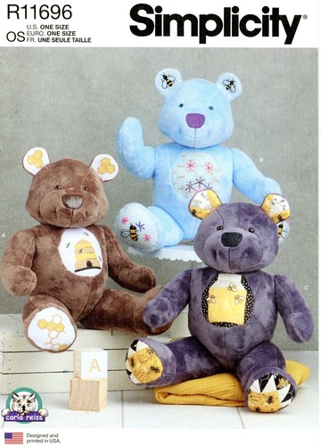 Simplicity R11696 18" Stuffed Jointed Teddy Bear w Applique, Embroidery ...
