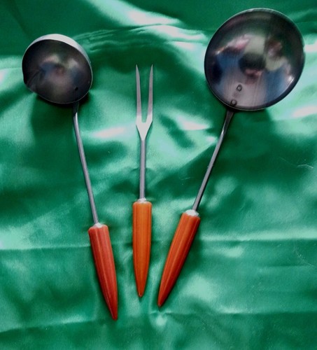 Vtg Androck Bakelite Bullet Handles Spoon Meat Fork Ladle Stainless ...