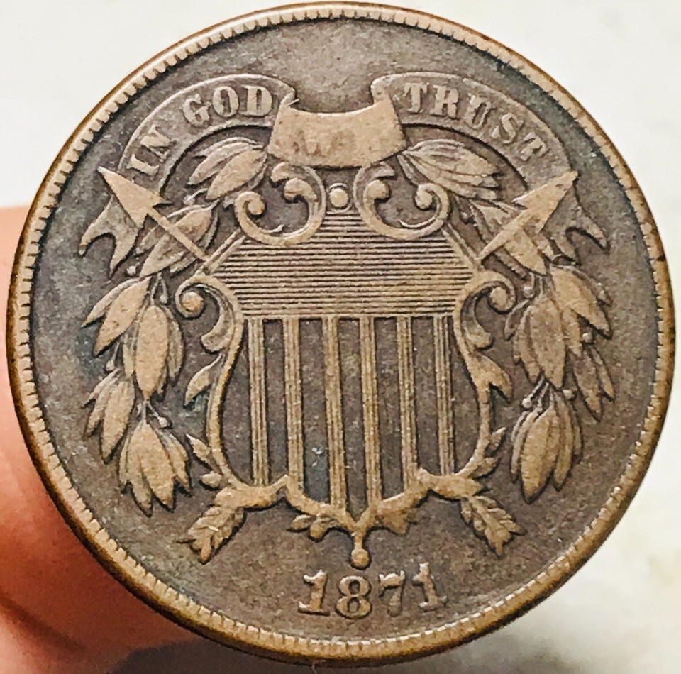 1871 Two Cent Piece 2C Ungraded Choice Post-Civil War US Copper Coin ...