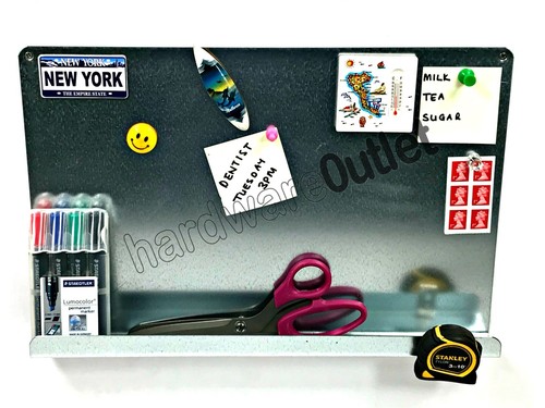 GALVANISED STEEL MAGNETIC NOTICE BOARD + SHELF + Screws Office Kitchen ...