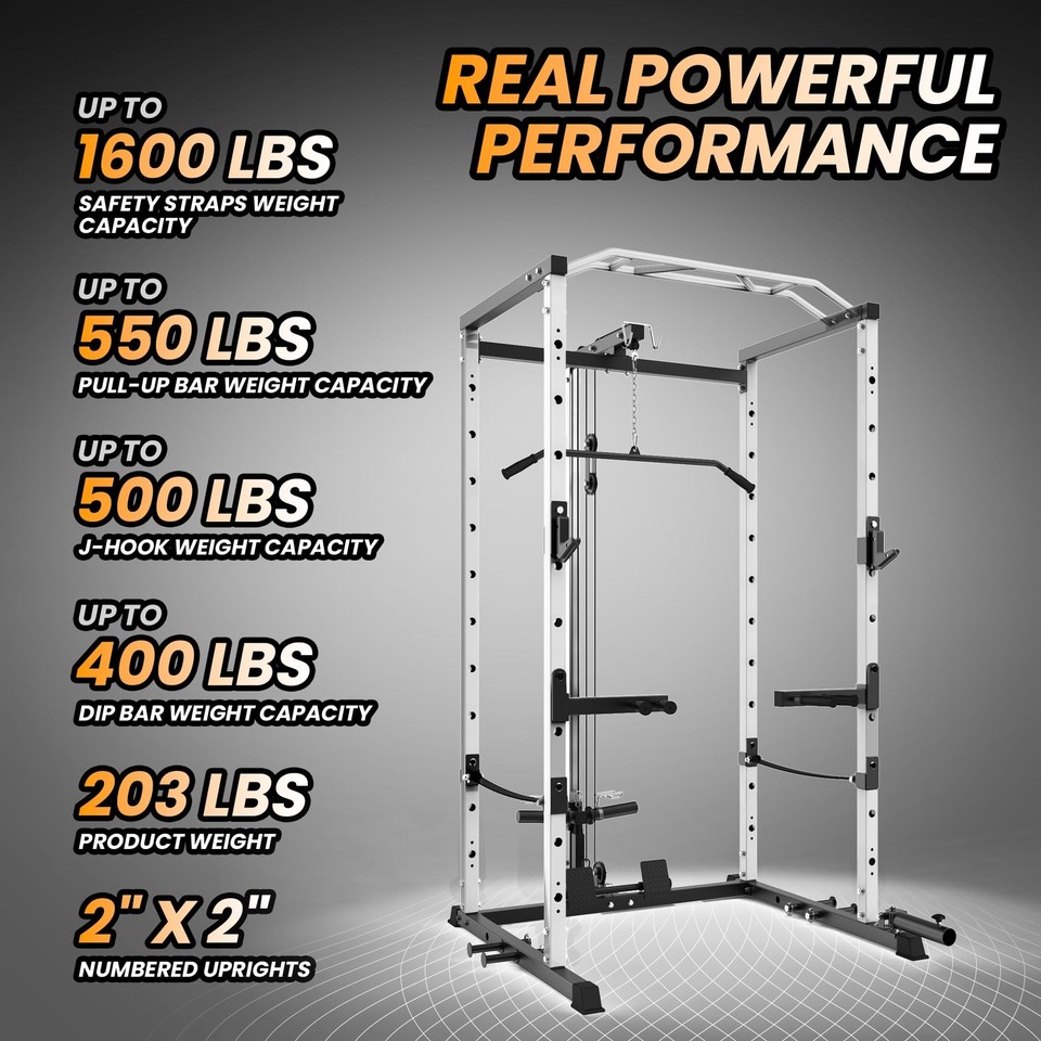 Power Cage Power Rack with LAT Pulldown, Weight Squat Rack Training for ...