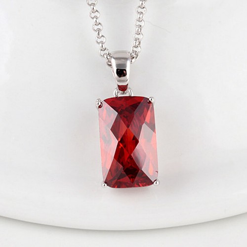 New Rectangle Cut Red Garnet Gemstone Silver Chain Necklace Pendants ...