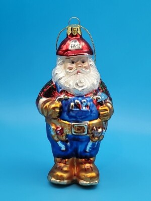 Mr. Fix-It Santa Claus Brass Key Christmas Tree Glass Ornament Handyman ...