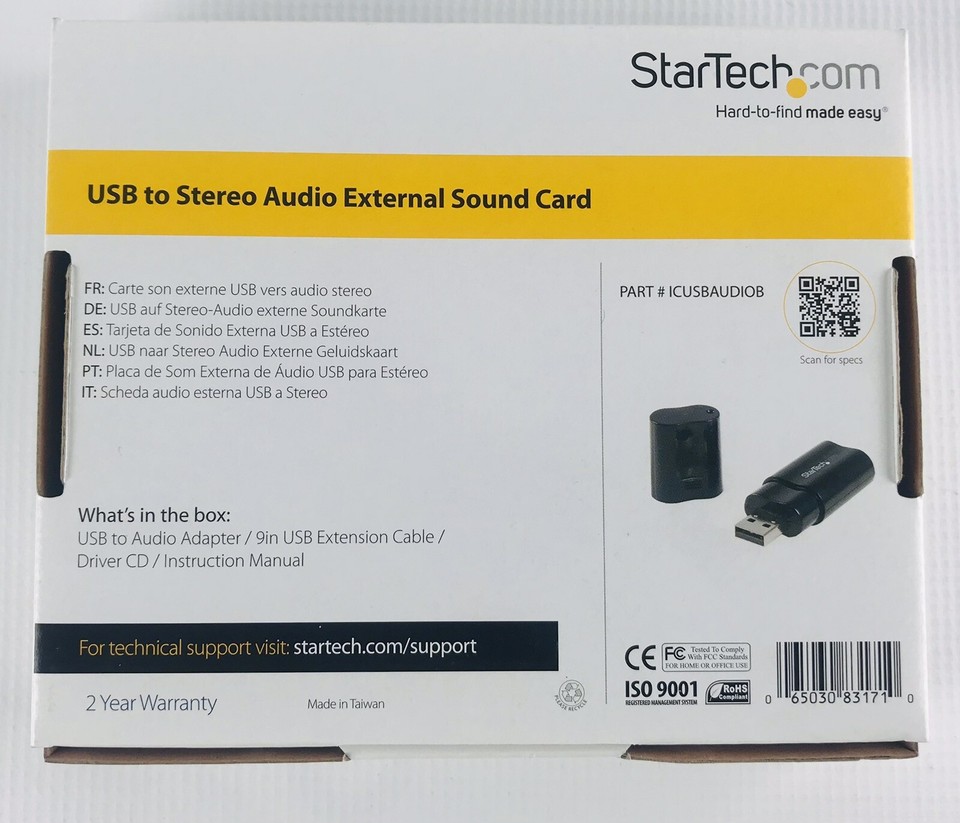 Startech USB Sound Card, 3.5mm audio adapter to USB, External ...