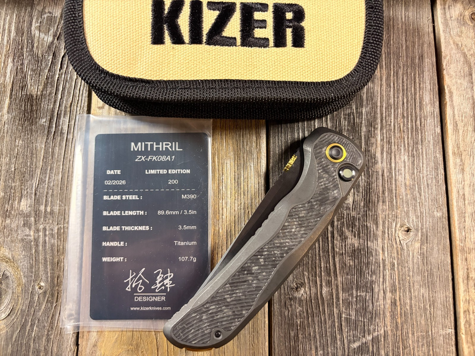 Kizer Mithril Button Lock | M390 Steel, Titanium/CF Handle | Limited ...