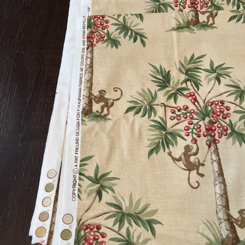 P KAUFMANN PAT FREUND PALM TREE MONKEY CREAM COTTON FABRIC 56”x128 Long ...