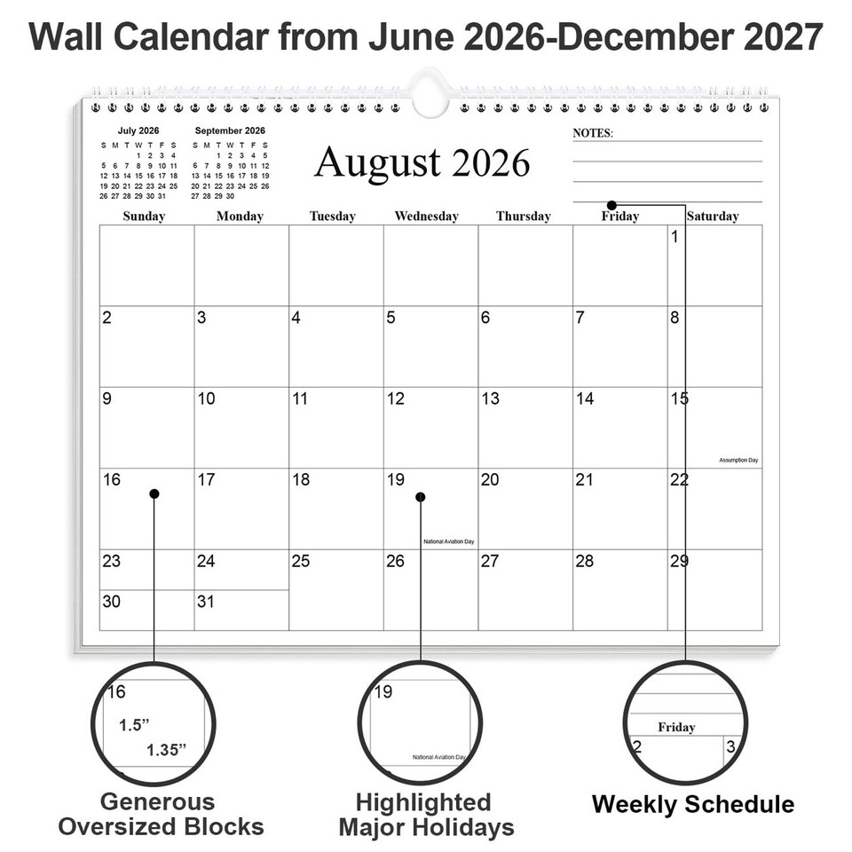2026-2027 Calendar - 19 Months Calendar 2026-2027 from June 2026 to ...