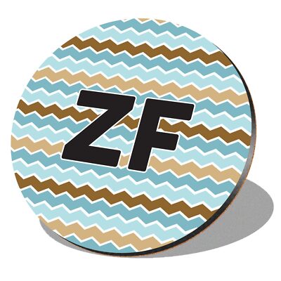 1 x Round Coaster - Letters ZF Blue Waves Geometry Zigzag Color Initial ...