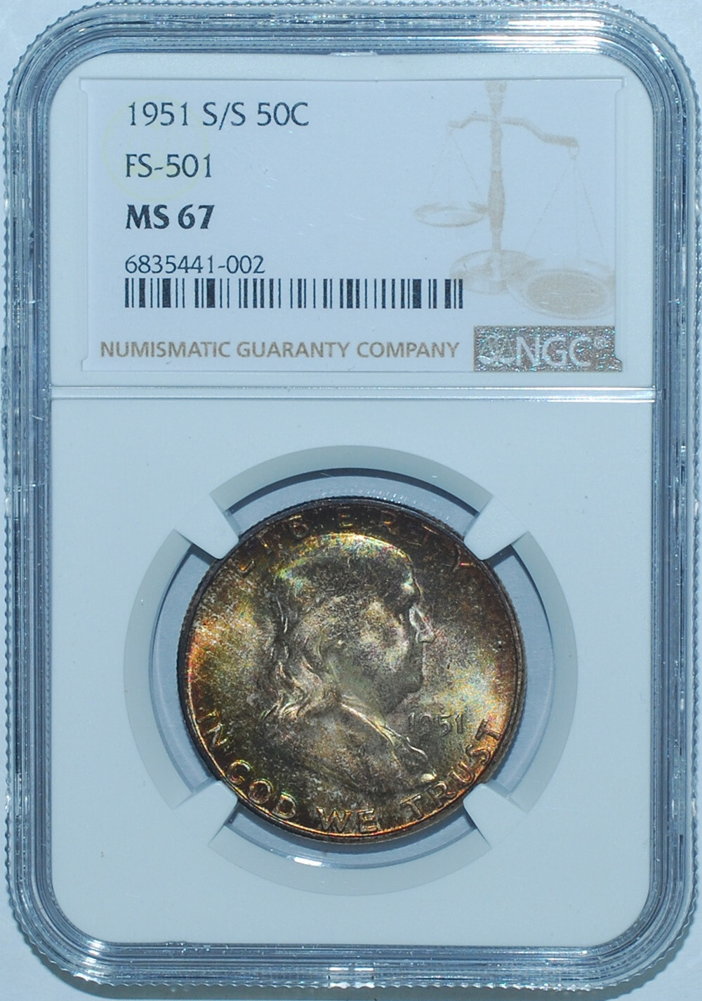 1951 S/S NGC MS67 FS-501 RPM Repunched Mint Mark Franklin Half Dollar ...