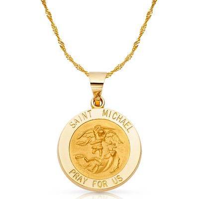 14K Yellow Gold St. Michael Charm Pendant with 1.8mm Singapore Chain ...