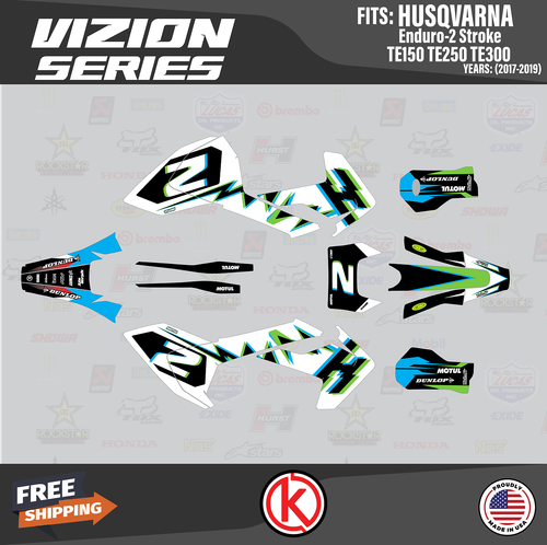 Graphics Kit for Husqvarna TE150 TE250 TE300 (2017-2019) Vizion-Green ...