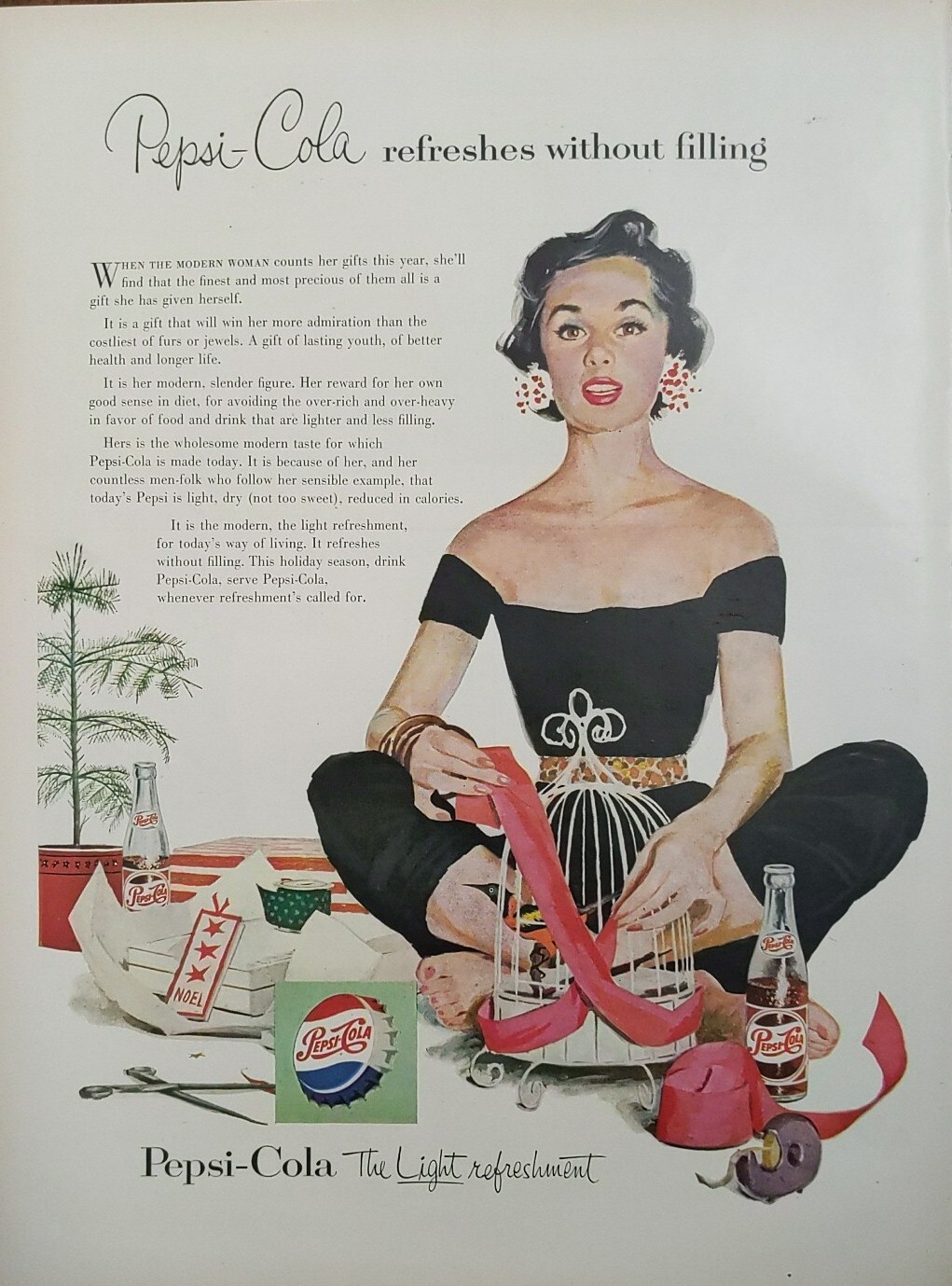 1954 vintage Pepsi cola print ad. Light refreshment Pepsi Cola | eBay