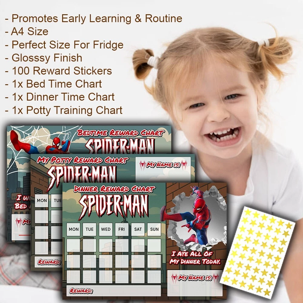 3 Pack Good Behaviour – Marvel Spider-Man Reward Charts – 100 Gold Star ...