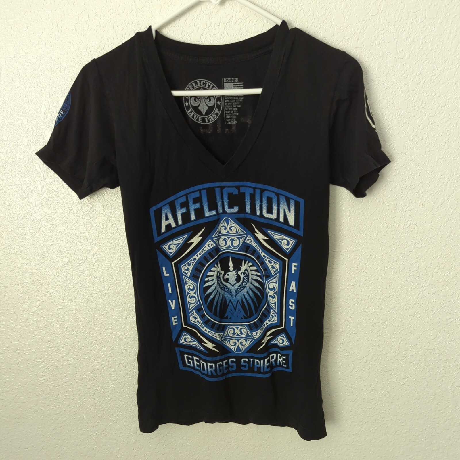 Women's Affliction Georges St Pierre V Neck t Shirt Medium Black | eBay